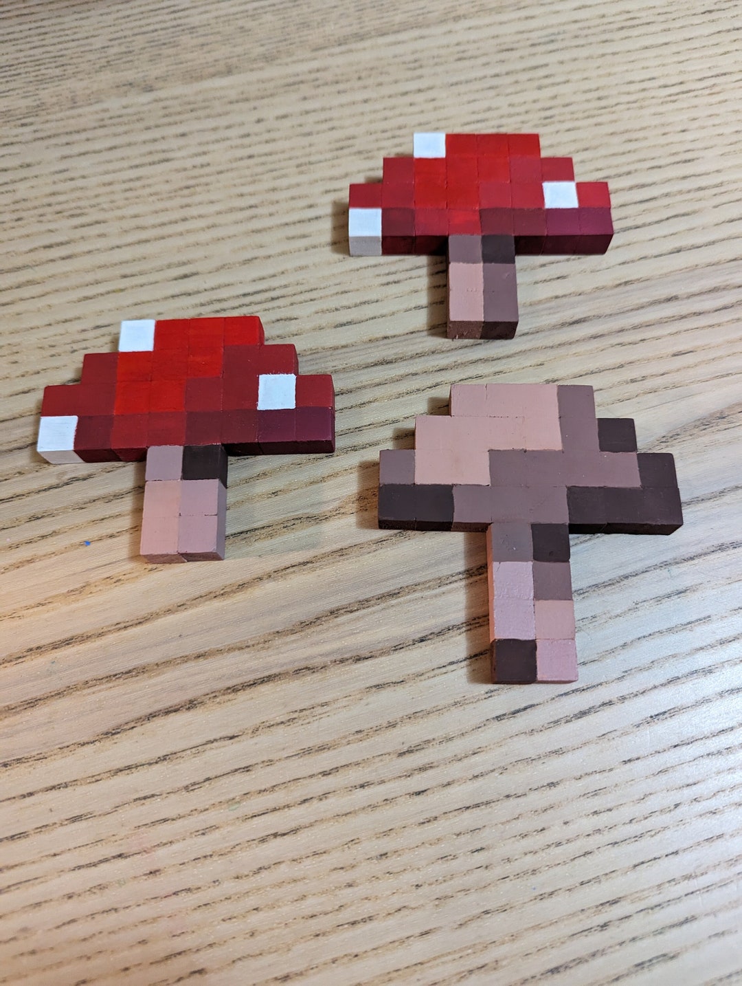 Wooden Block Minecraft Wall Art, Set of 3 Hand Painted Mushrooms - Etsy
