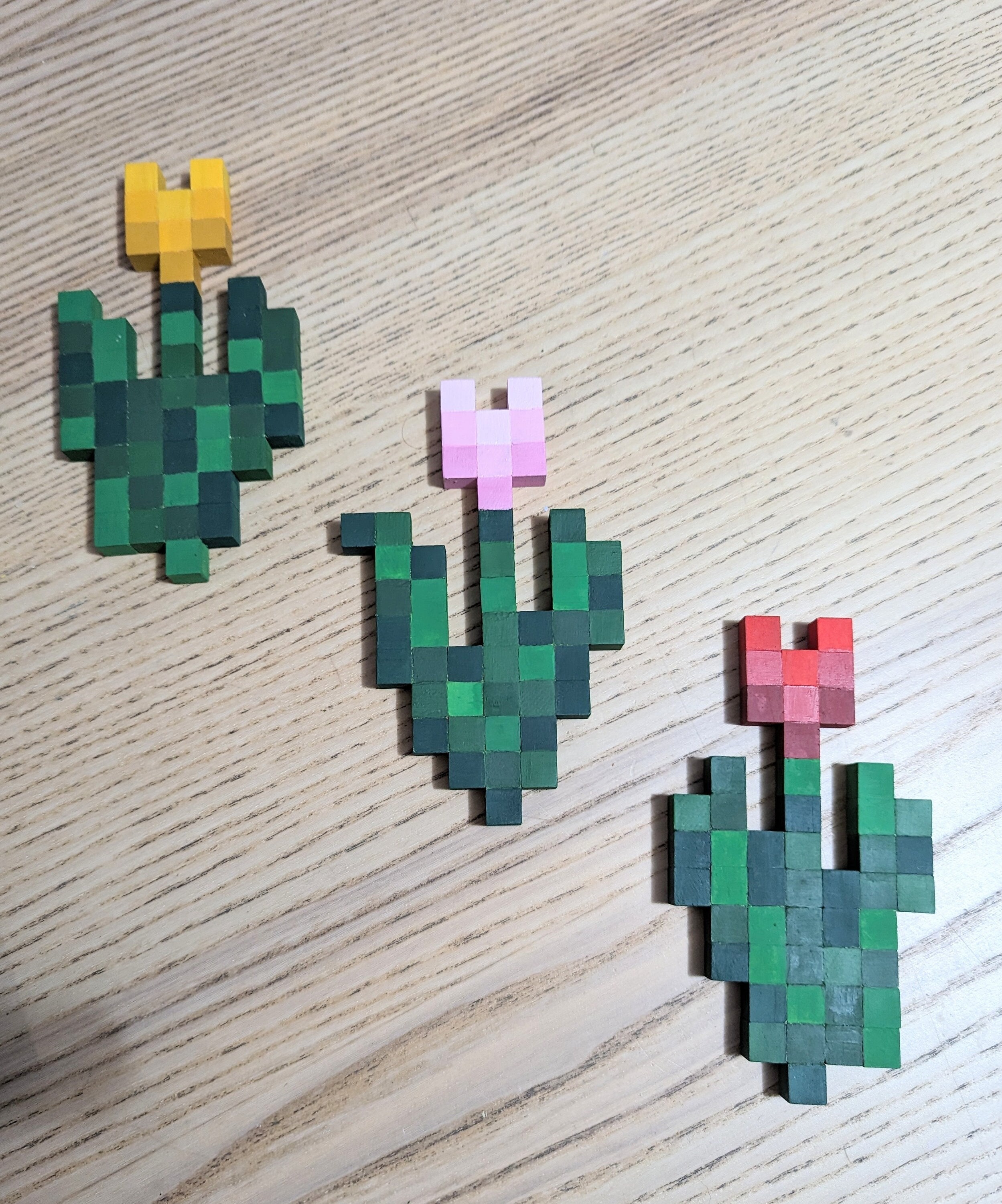 Wooden Block Minecraft Inspired Hand Painted Wall Art Tulip Flowers - Etsy