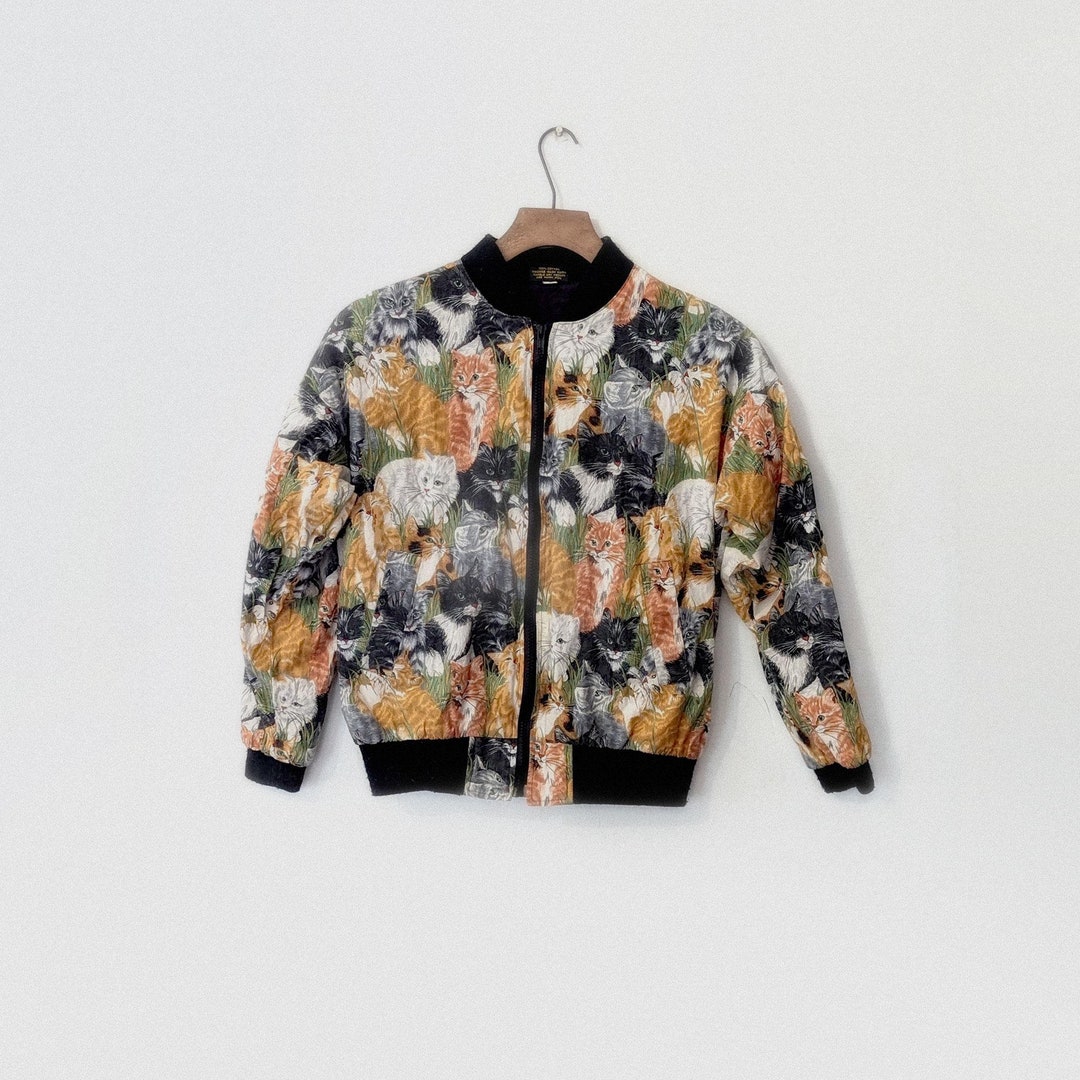 Vintage Cat Print Bomber Jacket ʚɞ Cute Kittens Zip Jacket - Etsy