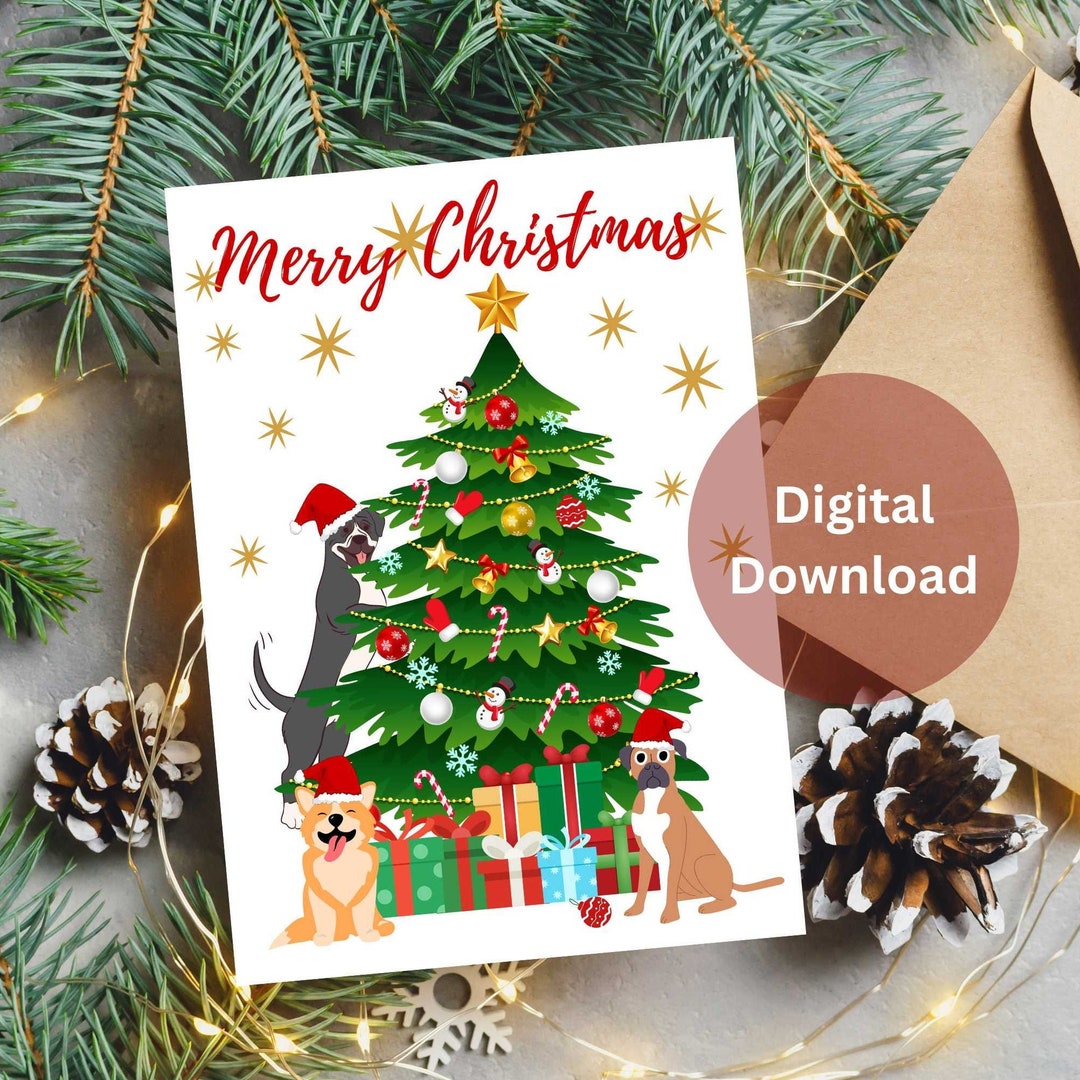 Funny Dog Christmas Tree Card, Christmas Card Digital Download ...