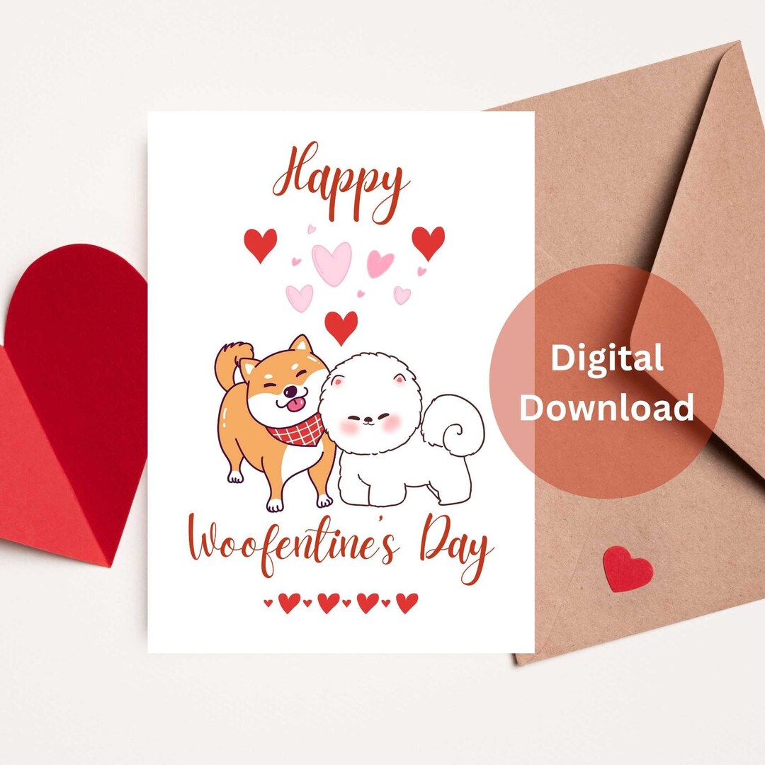 Cute Dog Valentines Day Card Digital Download, Printable Valentines Day ...