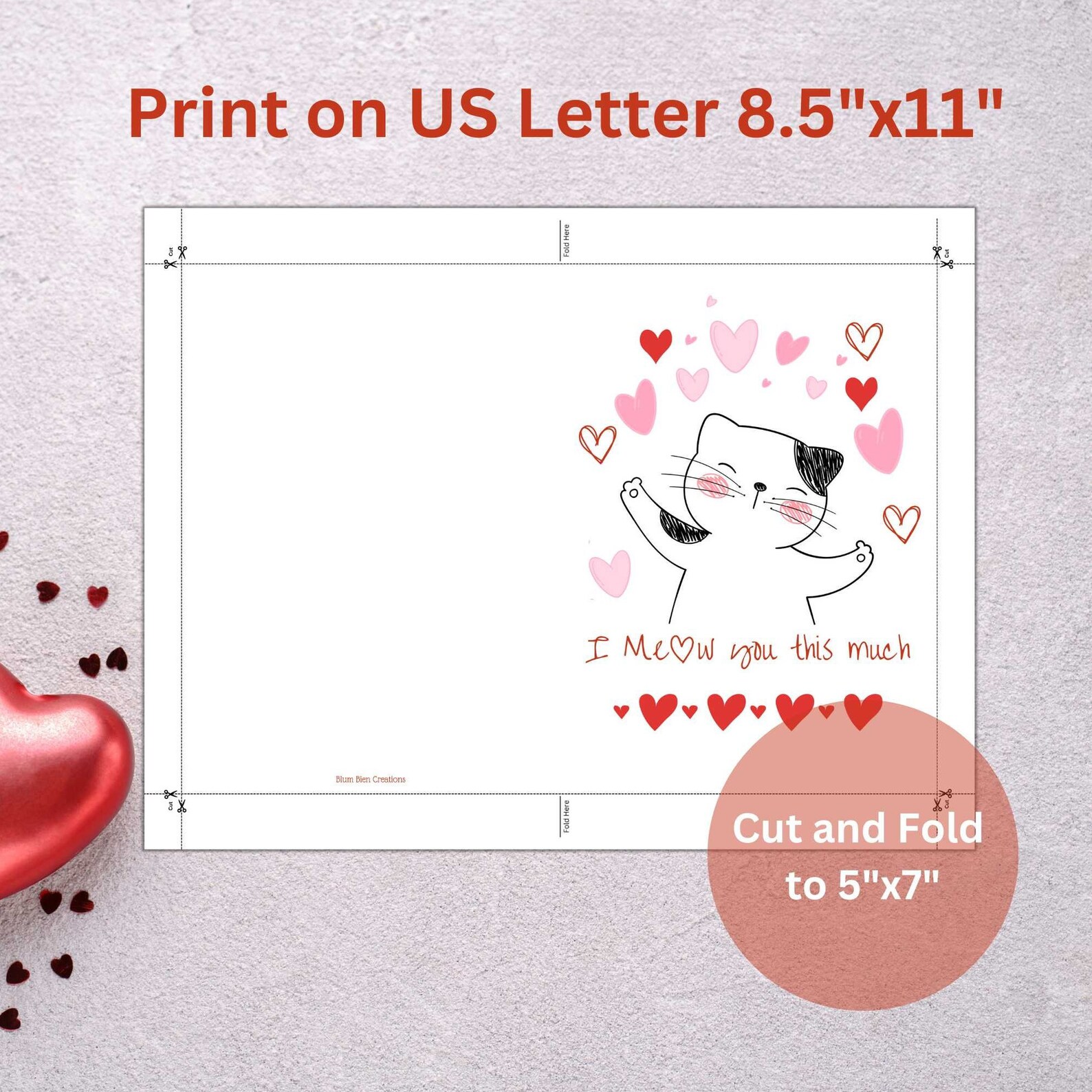 Cute Cat Valentines Day Card Digital Download, Printable Valentines Day ...