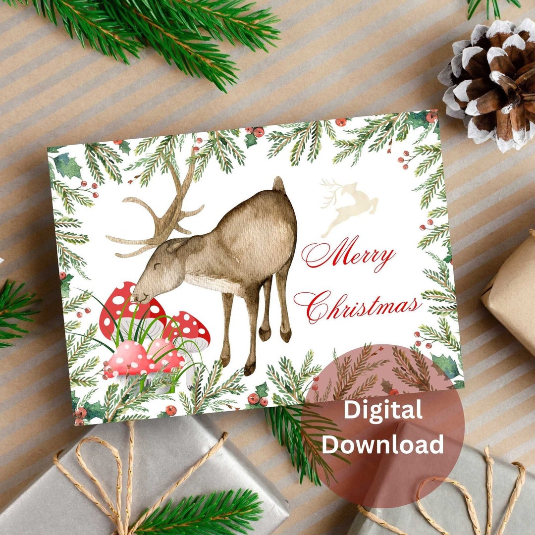 Merry Christmas Printable Card, Christmas Greeting Card, Digital ...