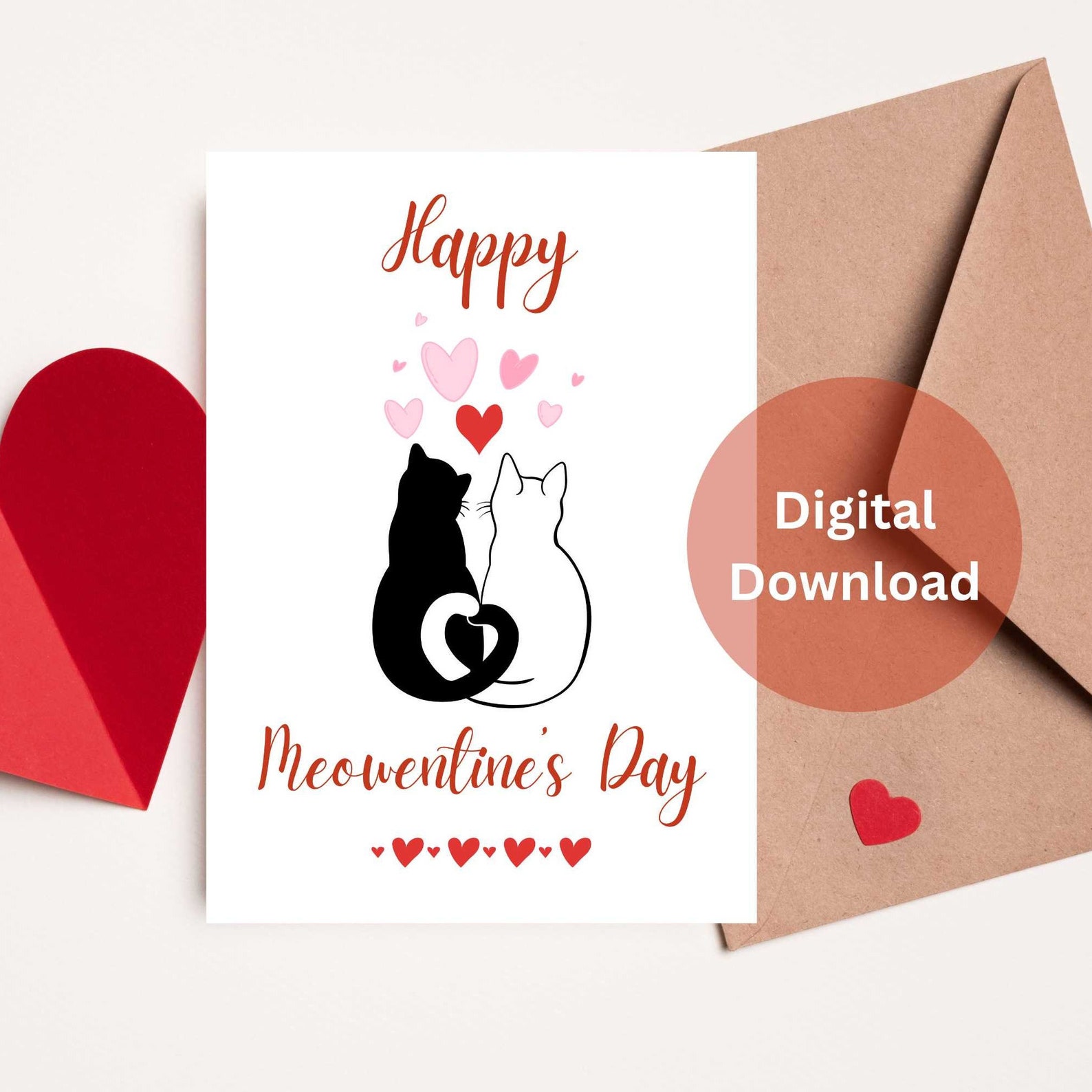 Cute Cat Valentines Day Card Digital Download, Printable Valentines Day ...