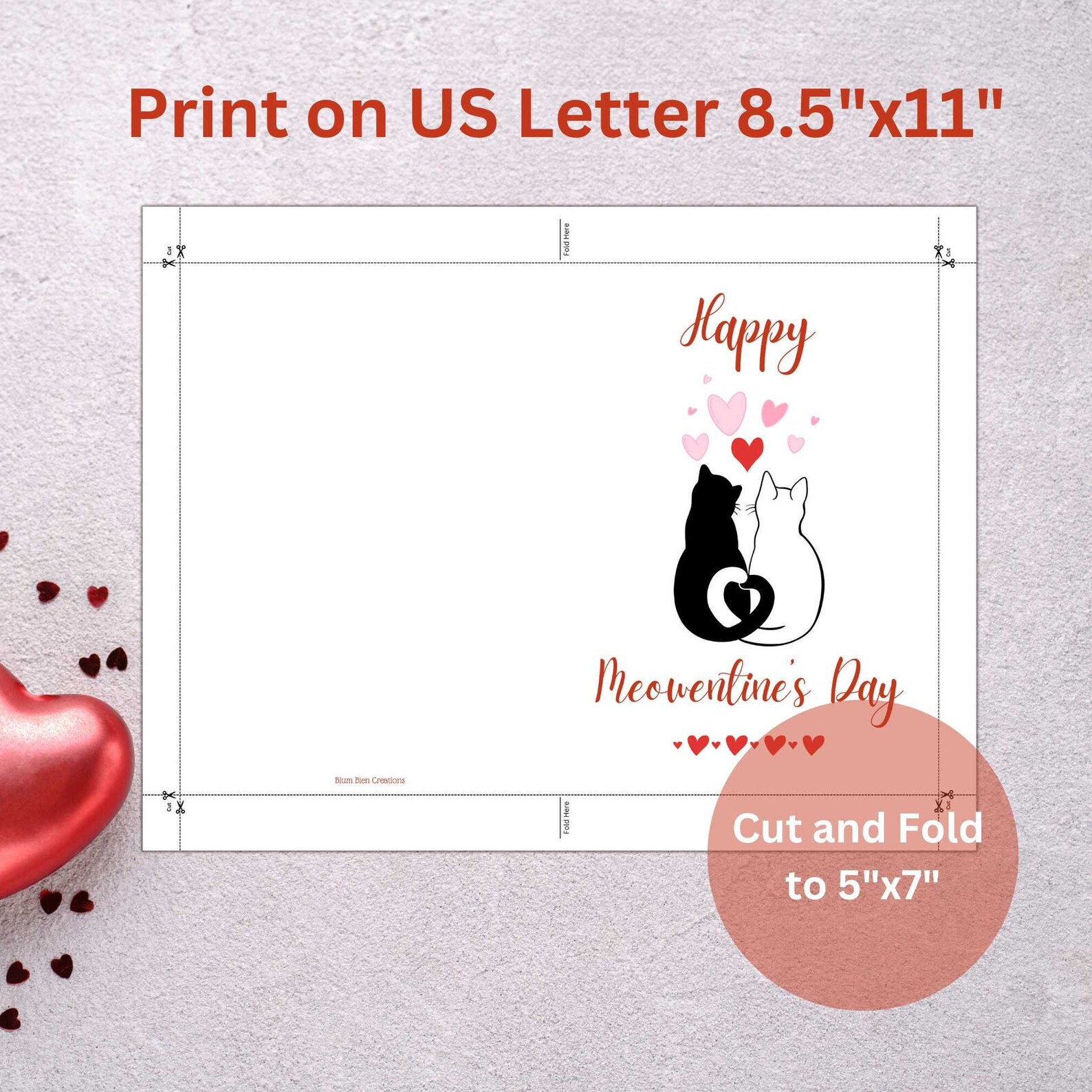 Cute Cat Valentines Day Card Digital Download, Printable Valentines Day ...