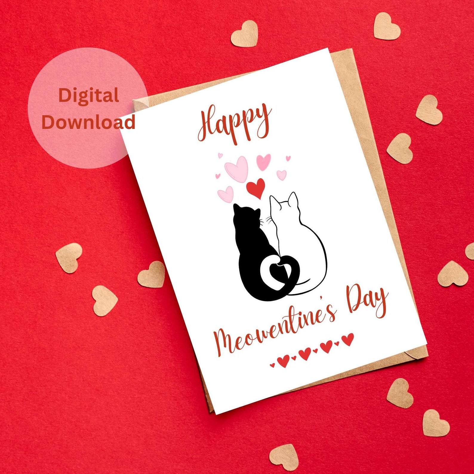 Cute Cat Valentines Day Card Digital Download, Printable Valentines Day ...