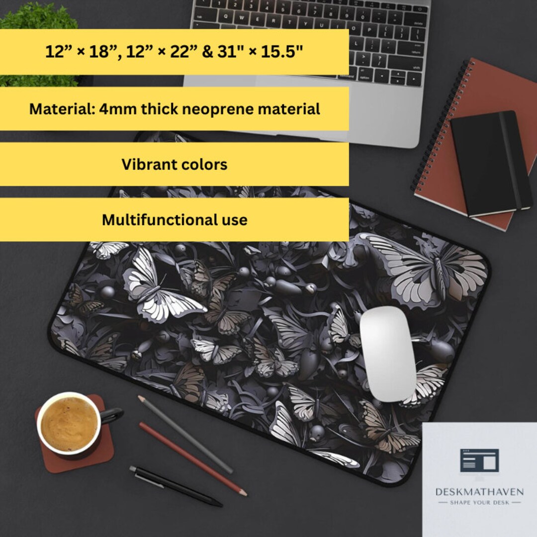 3D Desk Mat Enchanted Monochrome Flutter: Gaming Desk Mat, Gift for ...