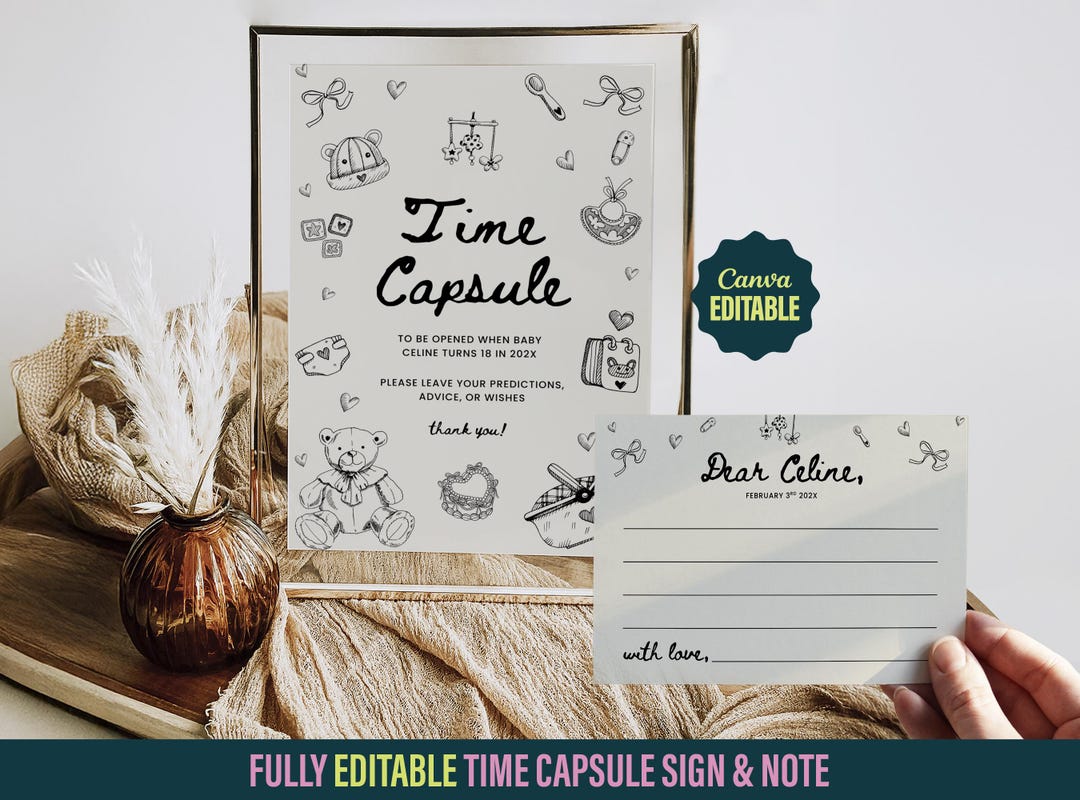Cute Doodles Time Capsule Bundle With Sign and Cards, Printable Baby ...