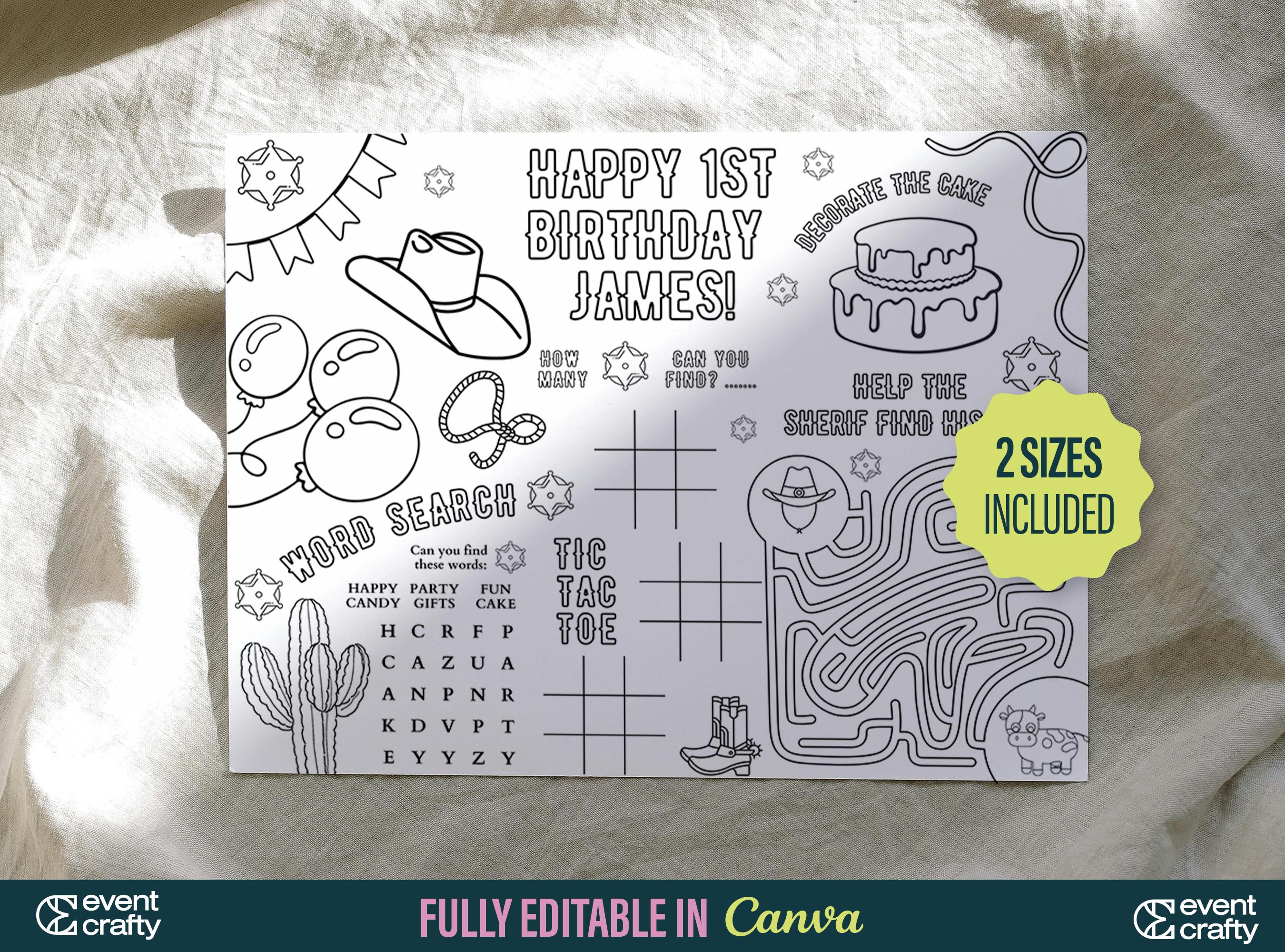 Custom Rodeo Birthday Coloring Page for Kids Birthday, Printable Cowboy ...