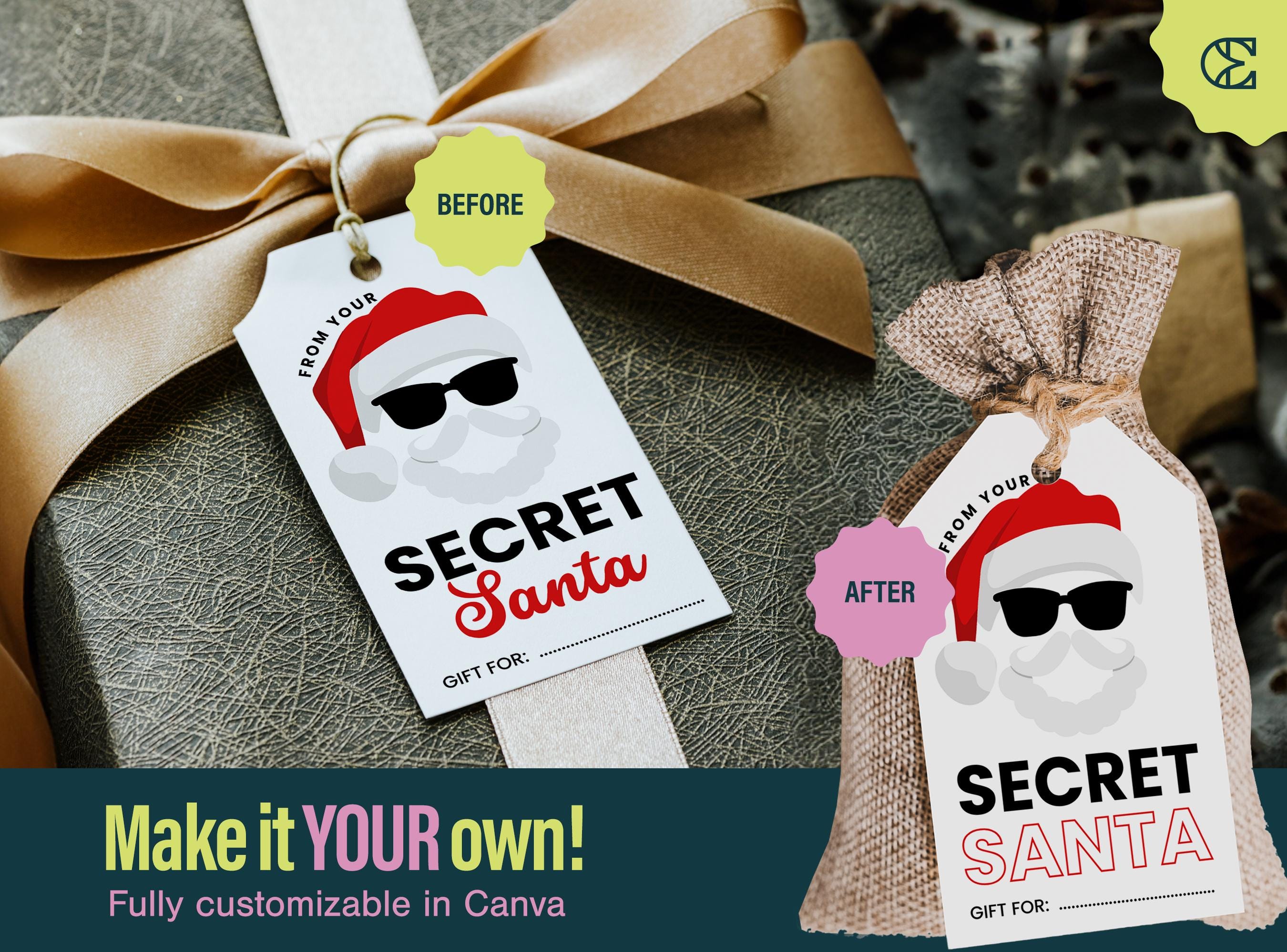 Printable Secret Santa Gift Tags: Santa Hat Spy Design (editable ...