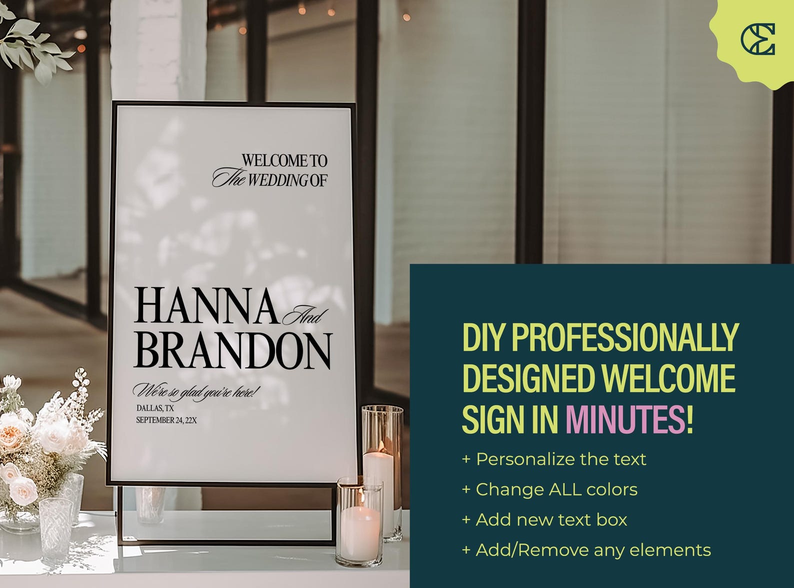 Elegant Wedding Welcome Sign Template, Large Wedding Sign, Printable ...