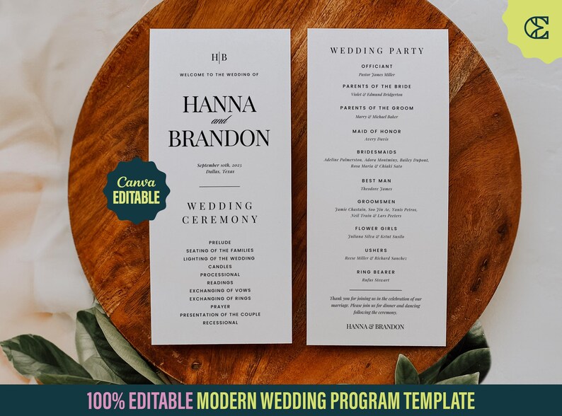 Elegant Wedding Program Template: Minimalist Ceremony Order of Service (digital Download) - Etsy