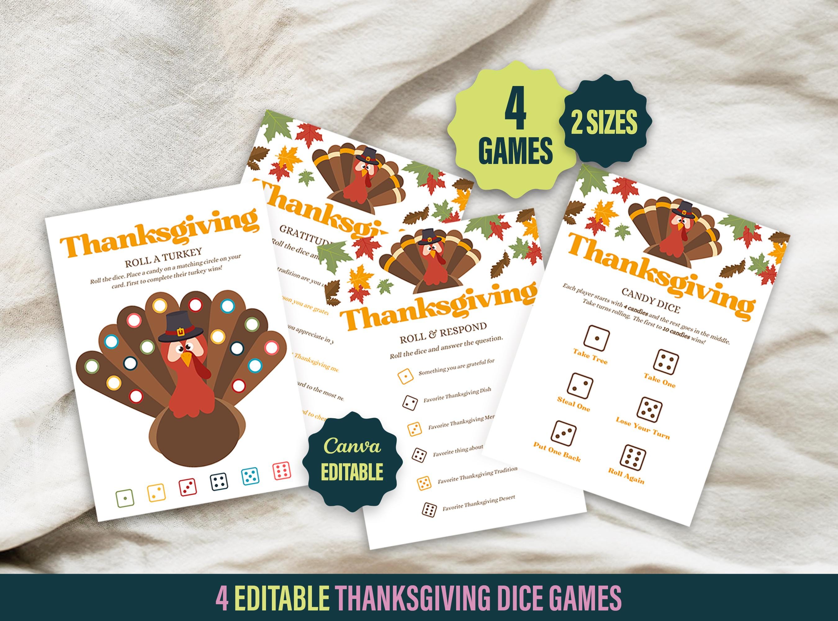 Printable Dice Thanksgiving Game for Kids, Thanksgiving Dinner Kids ...