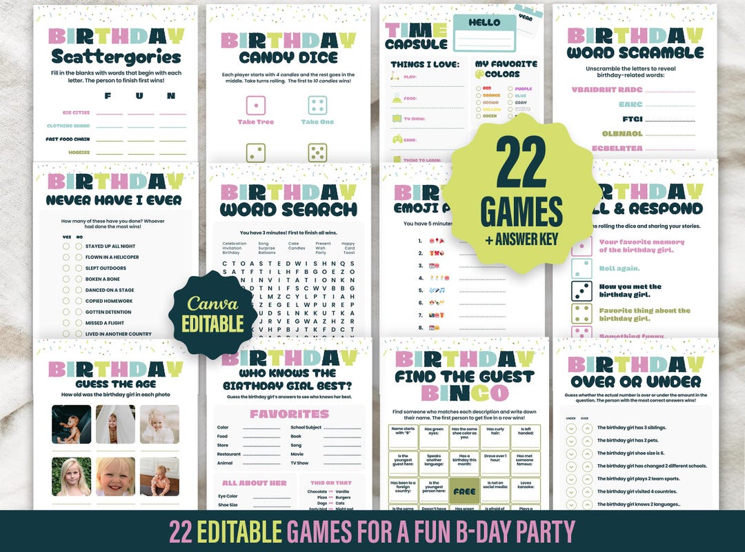 Kids Birthday Printable Games Bundle, Fun Birthday Games, Custom Kids ...