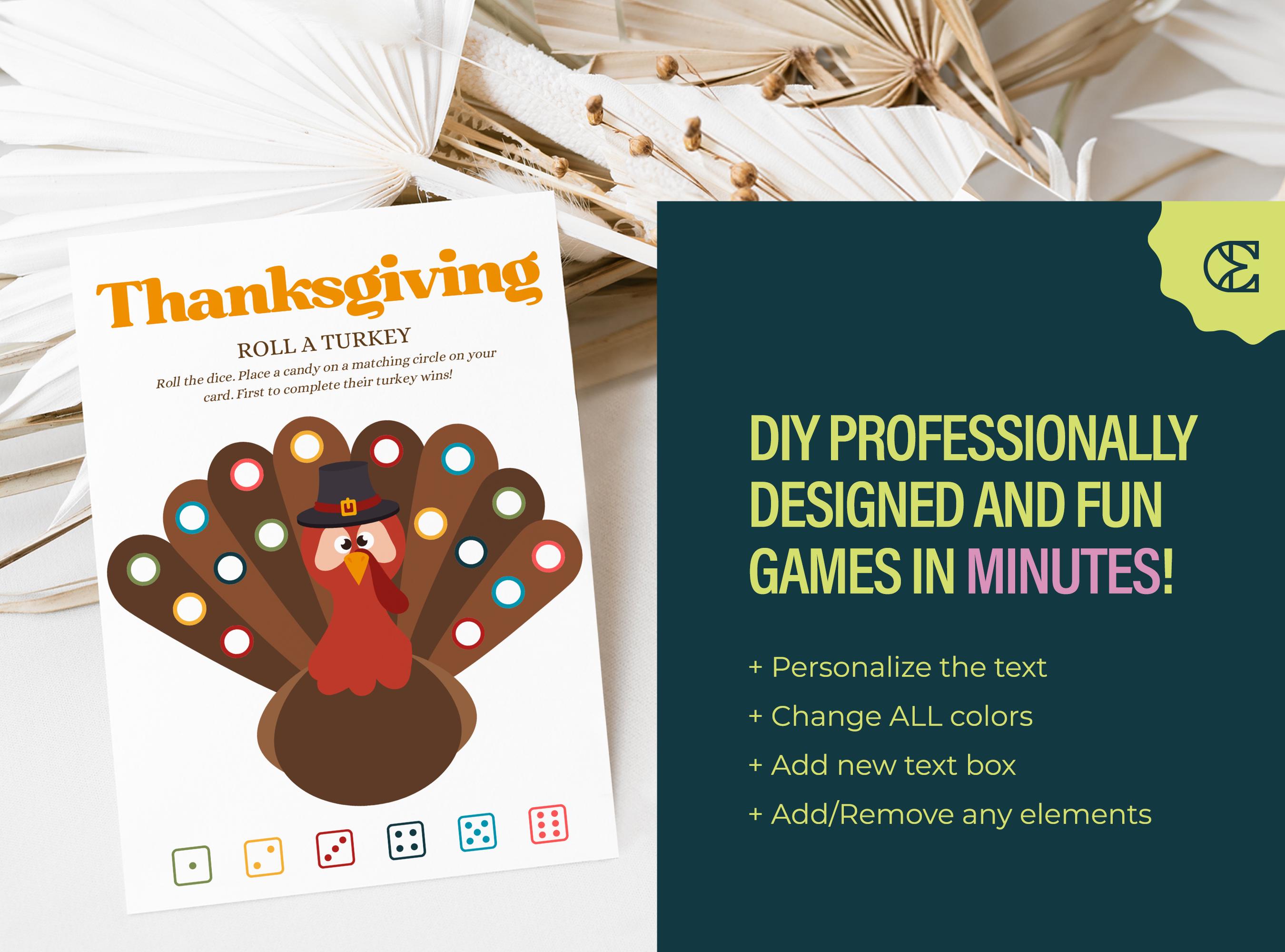 Printable Dice Thanksgiving Game for Kids, Thanksgiving Dinner Kids ...