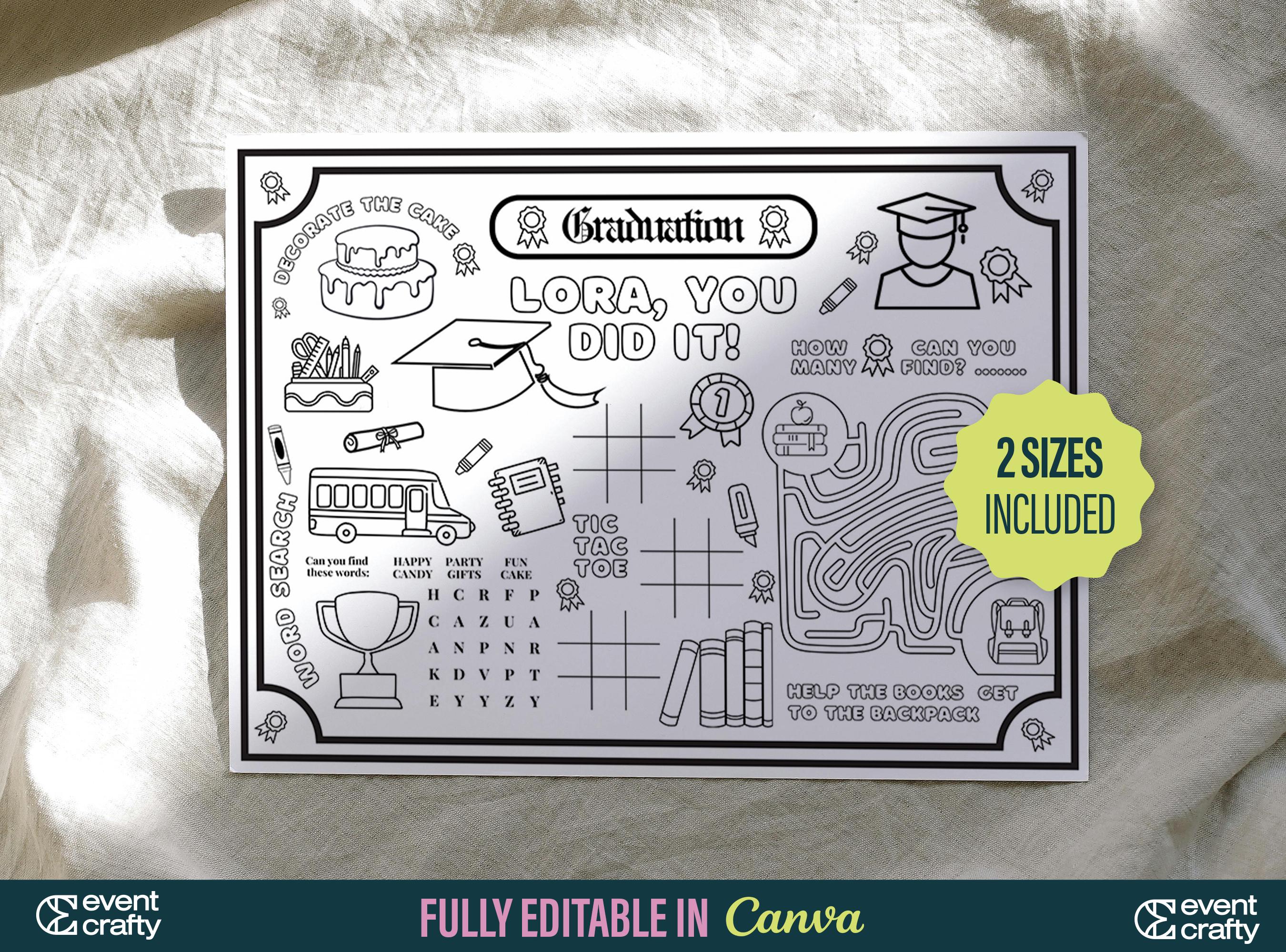 Printable Graduation Coloring Page, Printable Grad Party Placemat ...