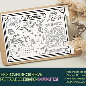 Printable Graduation Coloring Page: Custom Party Placemat (digital ...