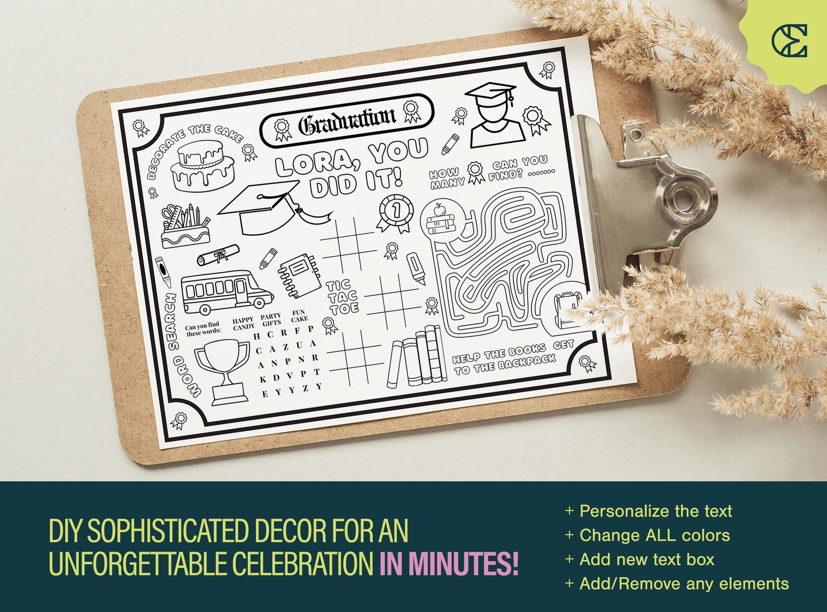 Printable Graduation Coloring Page, Printable Grad Party Placemat ...