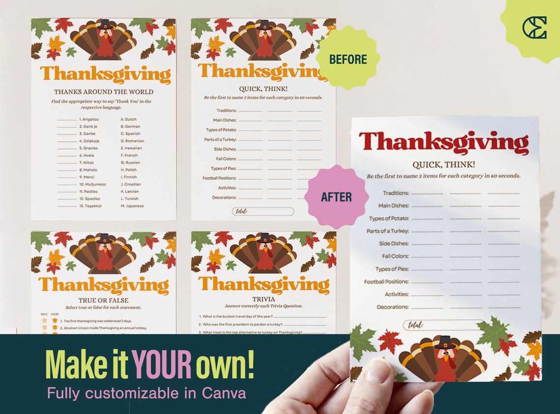 Family Thanksgiving Games Printable, Kids Party Games Thanksgiving ...