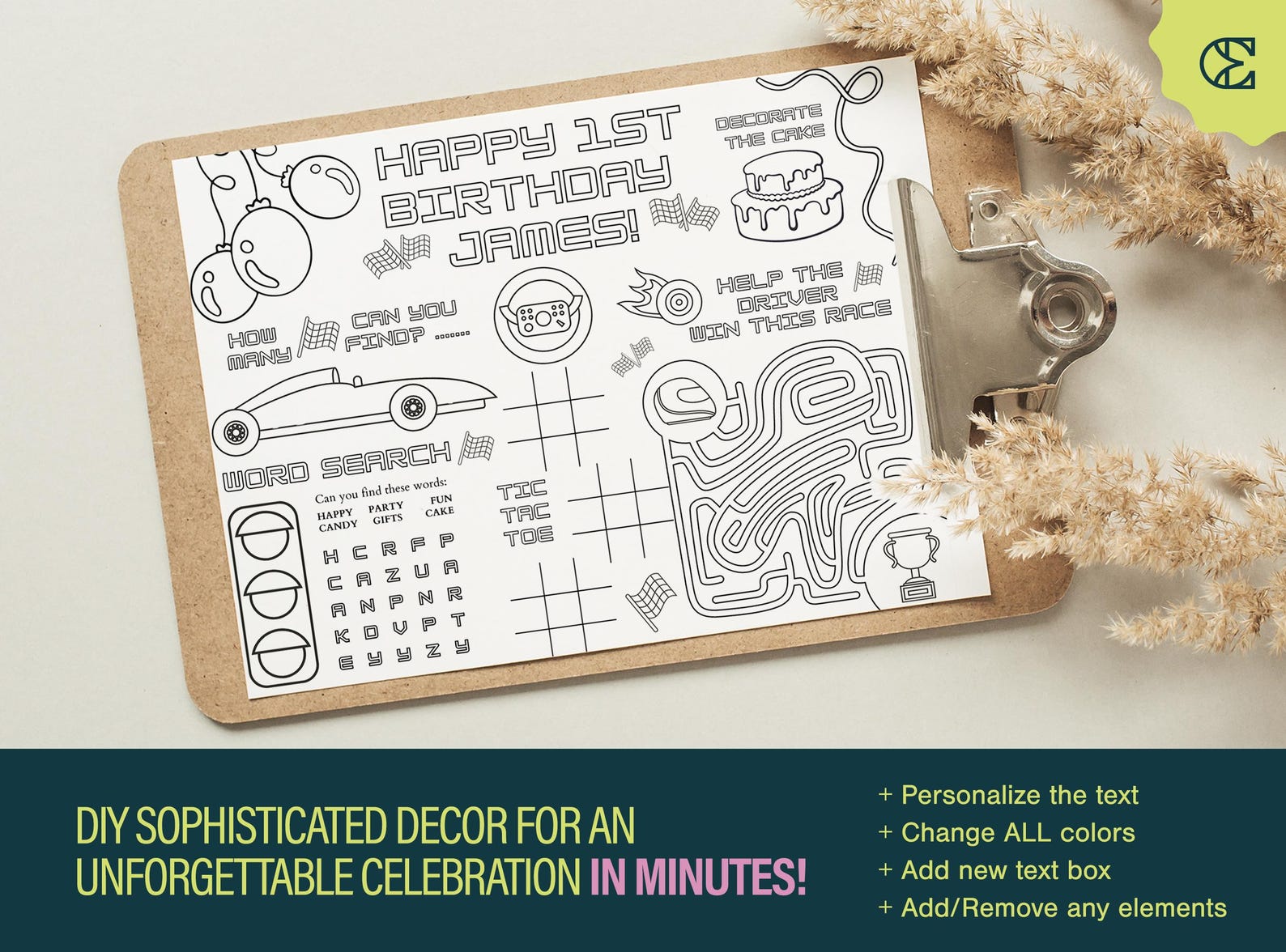 Race Car Coloring Page for Kids Birthday, Printable Formula One Party ...