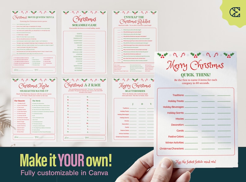 Christmas Game Bundle Printable Trivia Games, Canva Templates Christmas ...