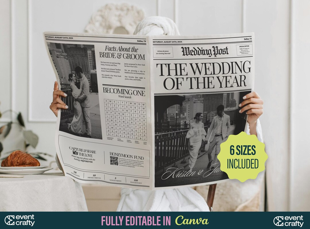 Wedding Day Newspaper Template, Folded Large Wedding Newspaper ...