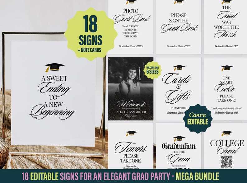 Modern Graduation Party Signs Template: Editable Welcome Sign Bundle ...
