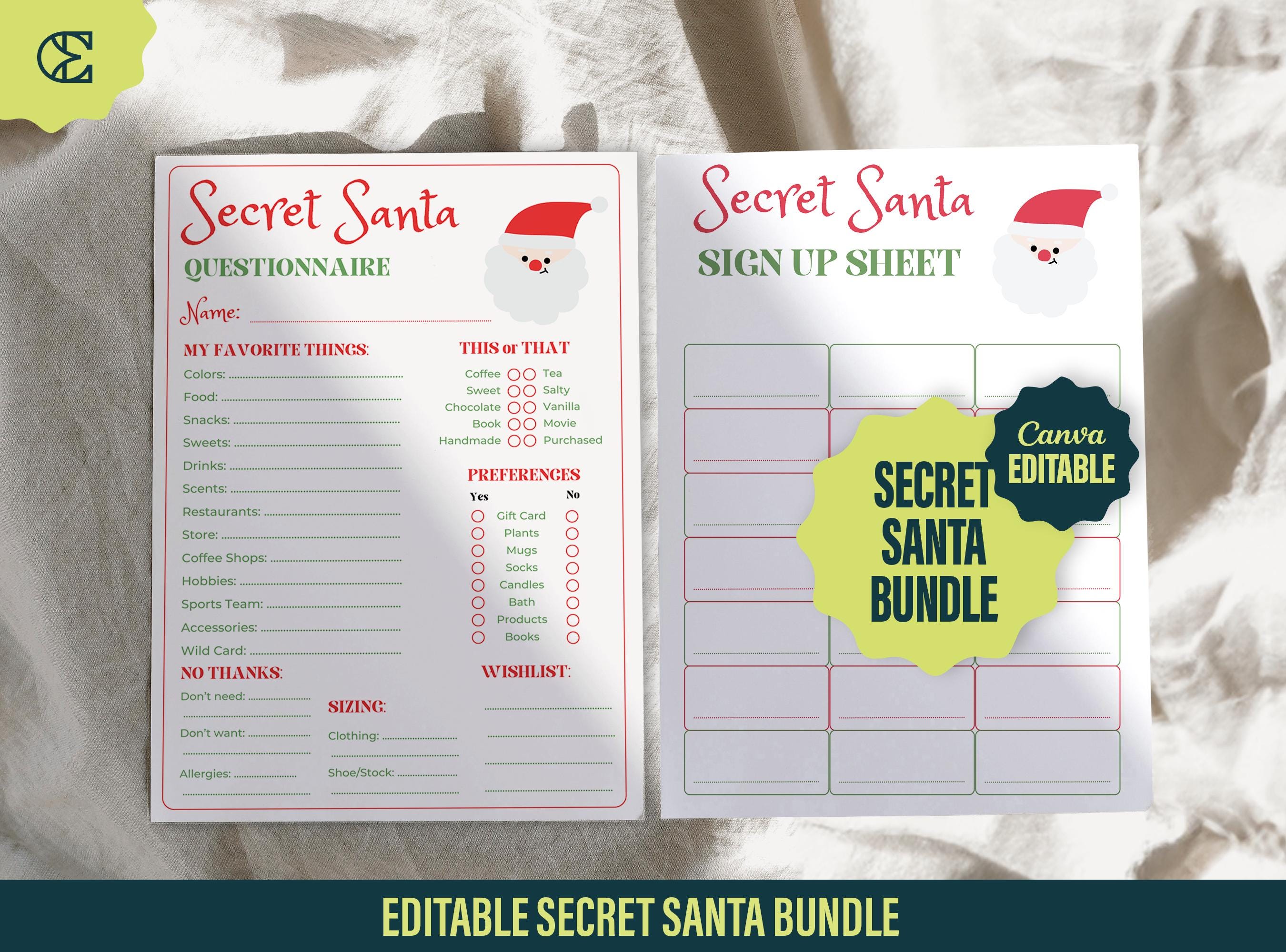 Printable Secret Santa Questionnaire, Printable Secret Santa Sheet ...