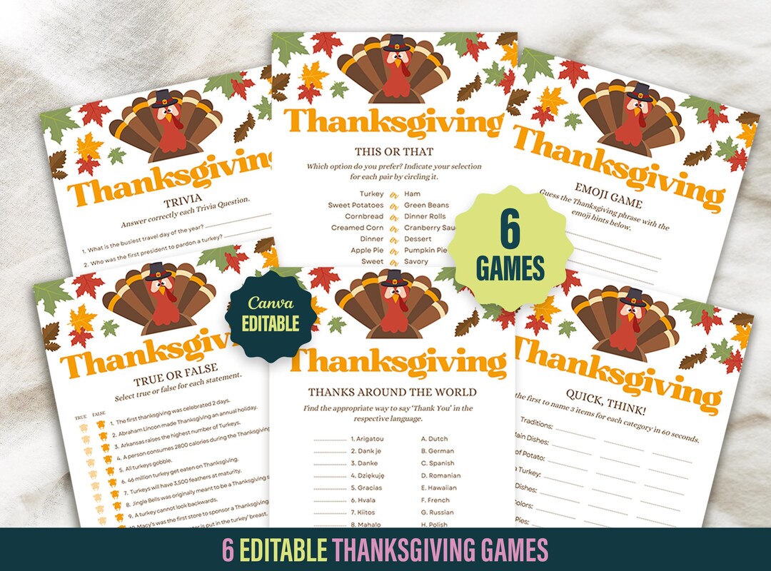 Family Thanksgiving Games Printable, Kids Party Games Thanksgiving ...