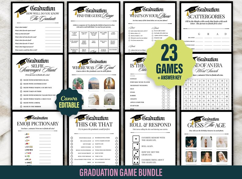 Printable Graduation Party Games, Modern Graduation Games Package ...