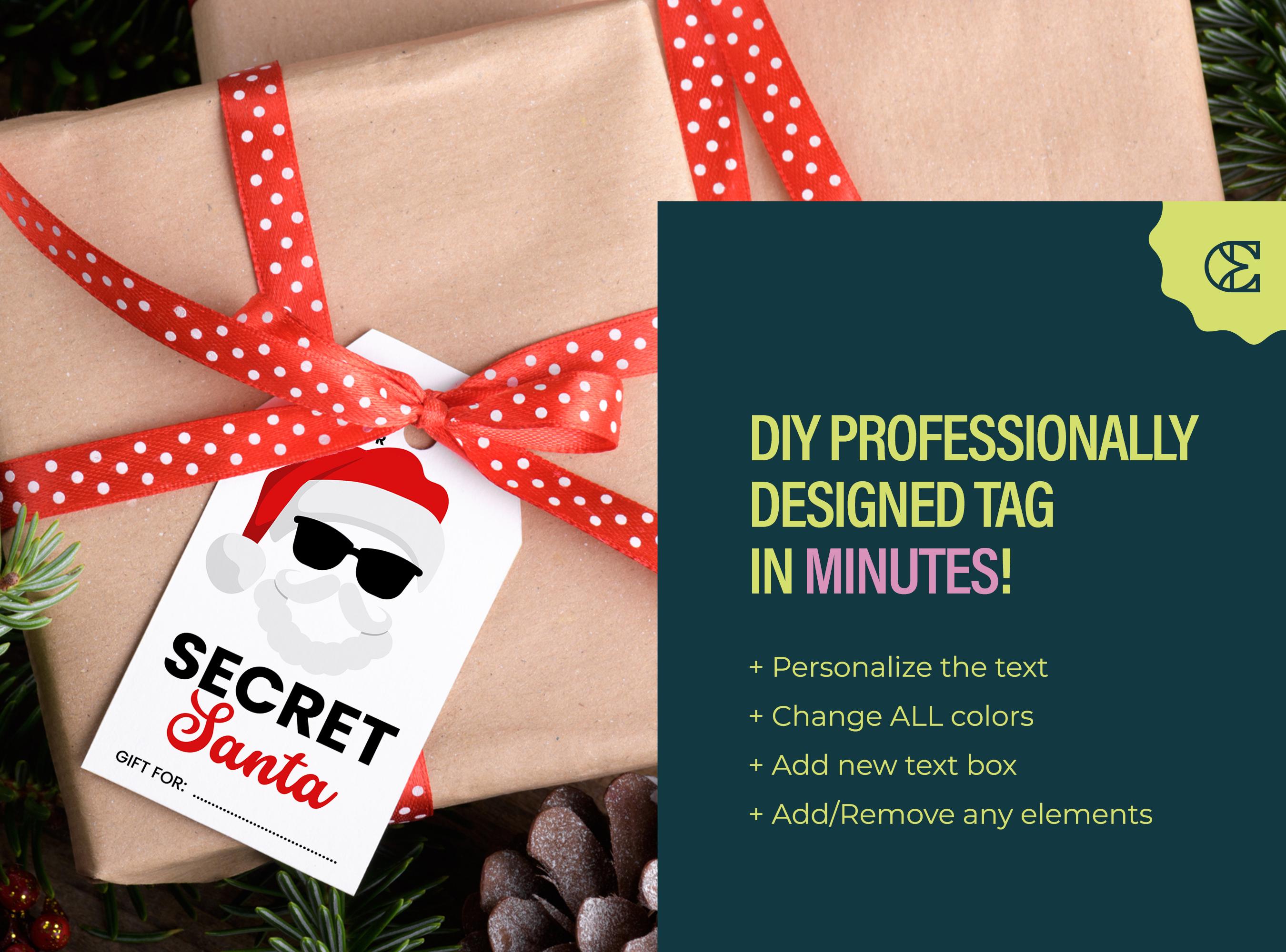 Printable Secret Santa Gift Tags: Santa Hat Spy Design (editable ...