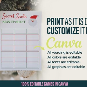 Printable Secret Santa Questionnaire & Sign up Sheet (digital Download ...