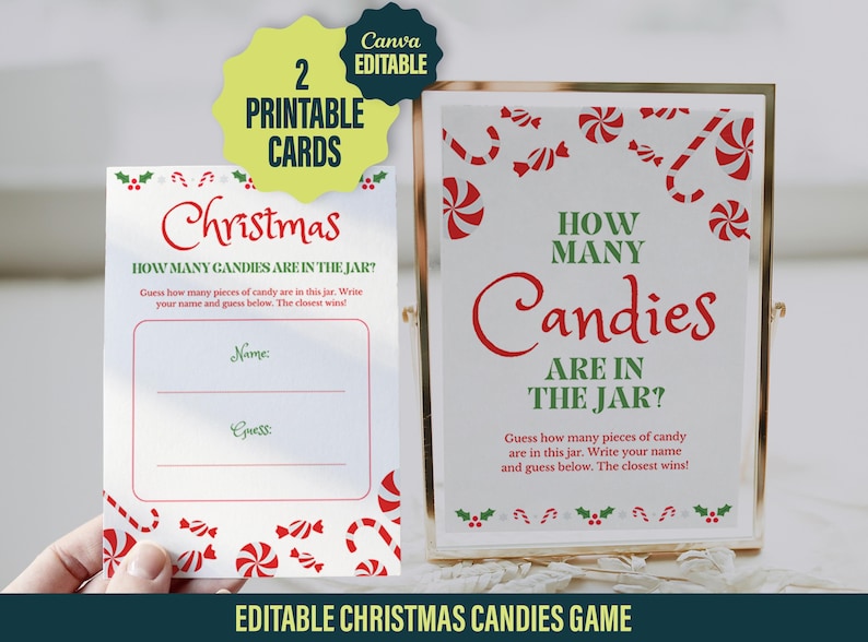 Printable Guess How Many Candies Game Christmas, Editable Christmas ...