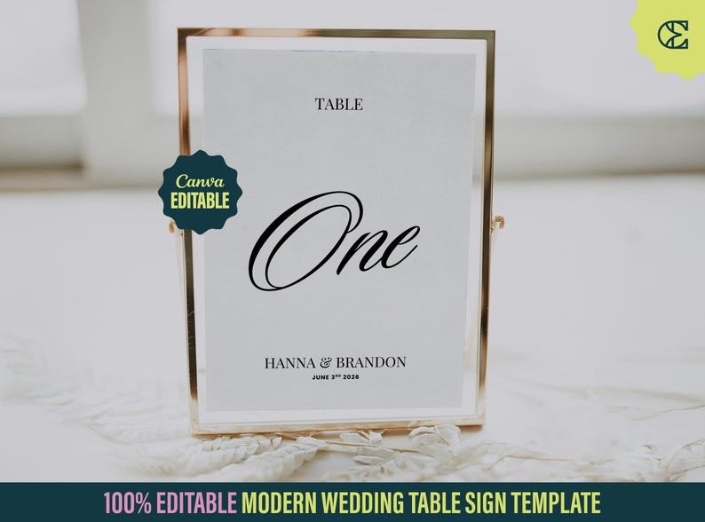 Classic Wedding Table Sign Template, Modern Minimalist Editable Table ...