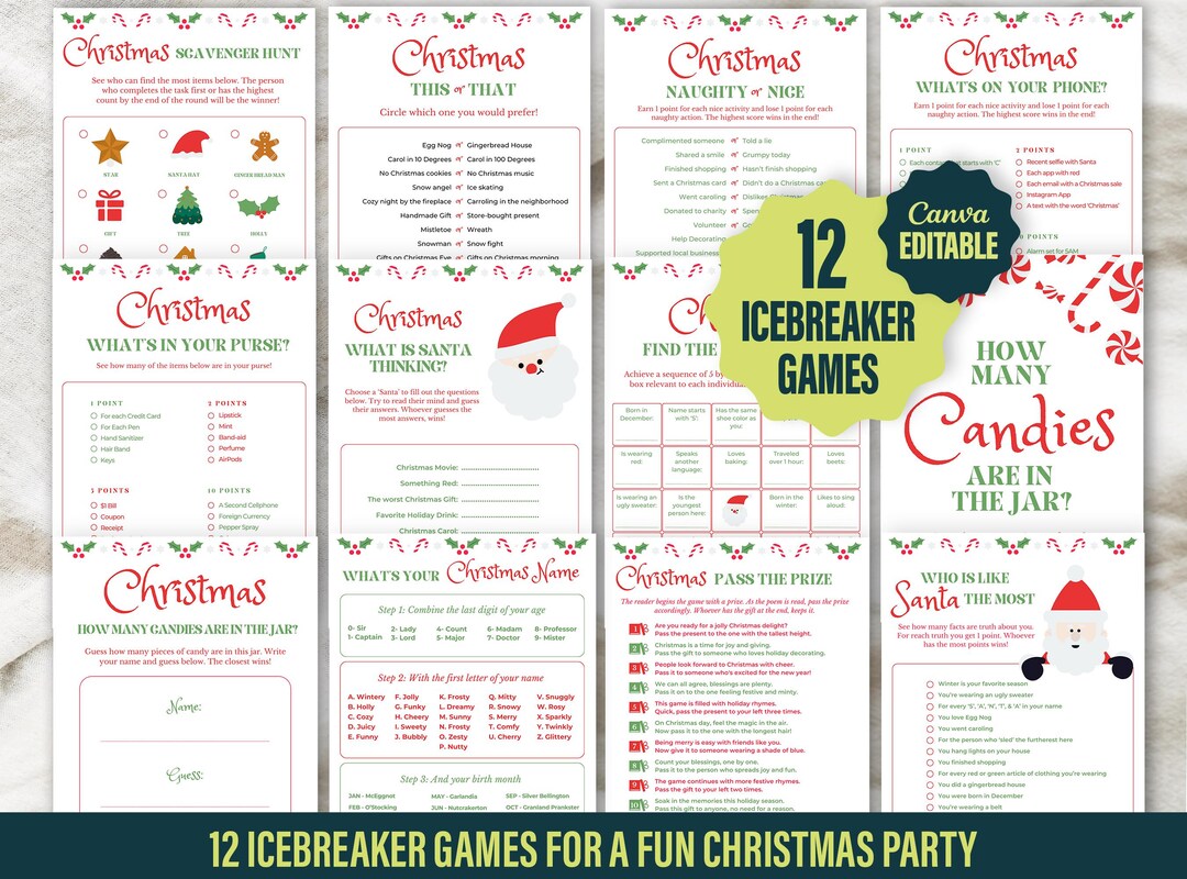 Printable Christmas Icebreaker Games: 12 Xmas Party Activities ...