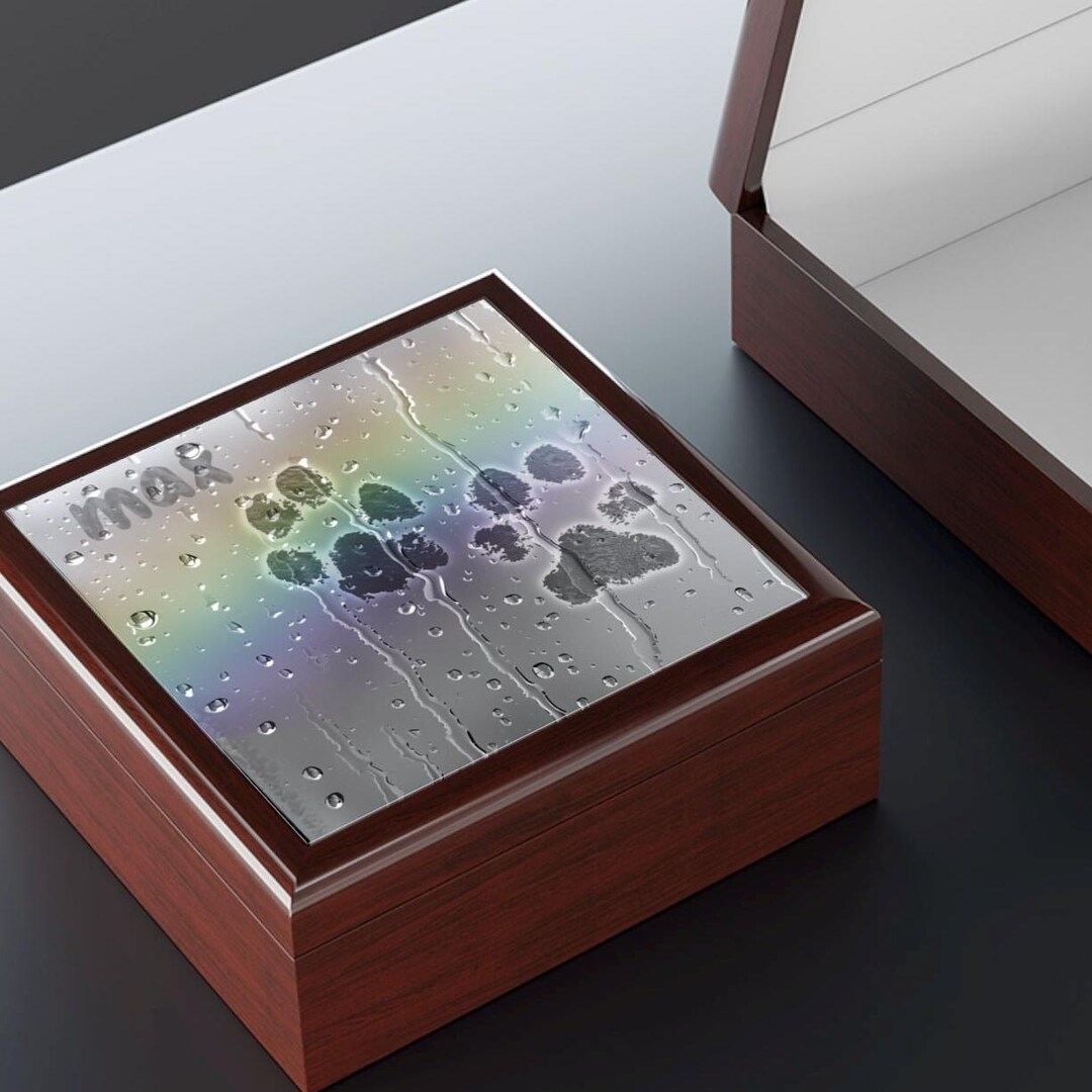 Rainbow Bridge Memorial Box - Custom Paw Print Keepsake Box ...