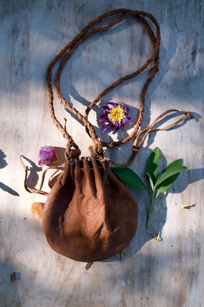 Medicine LEATHER Bag Magic Gathering Pouch Bushcraft Foraging Mushroom ...