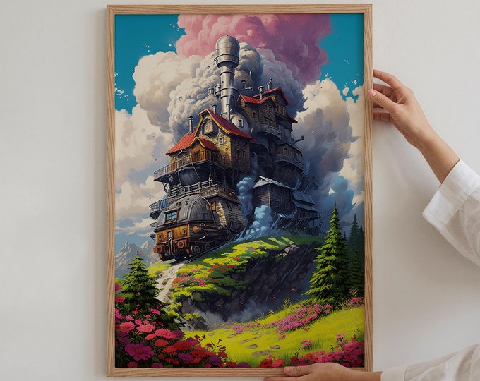 Howl's Moving Castle Pastel Landscape Print, Landscape Painting, Fan ...