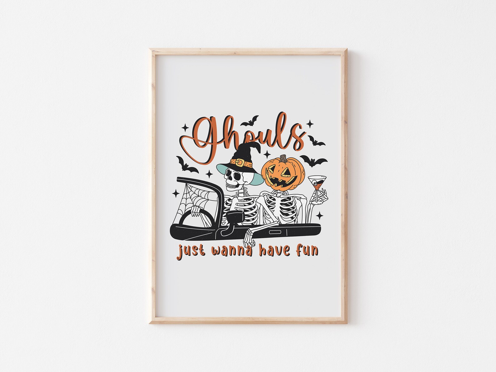 Retro Halloween Print, Skeleton Ghouls Art (digital Download) - Etsy