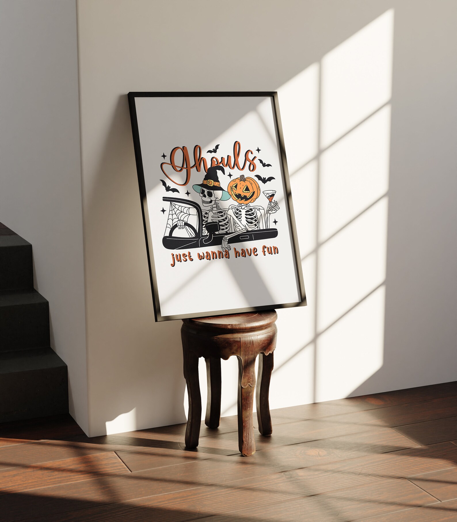 Retro Halloween Print, Skeleton Ghouls Art (digital Download) - Etsy