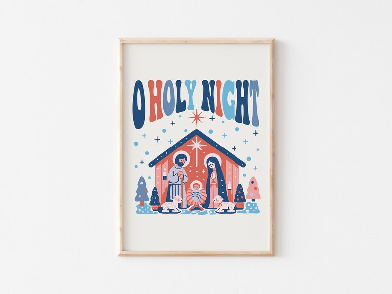 O Holy Night Nativity Print, Retro Christmas Decor (digital Download ...
