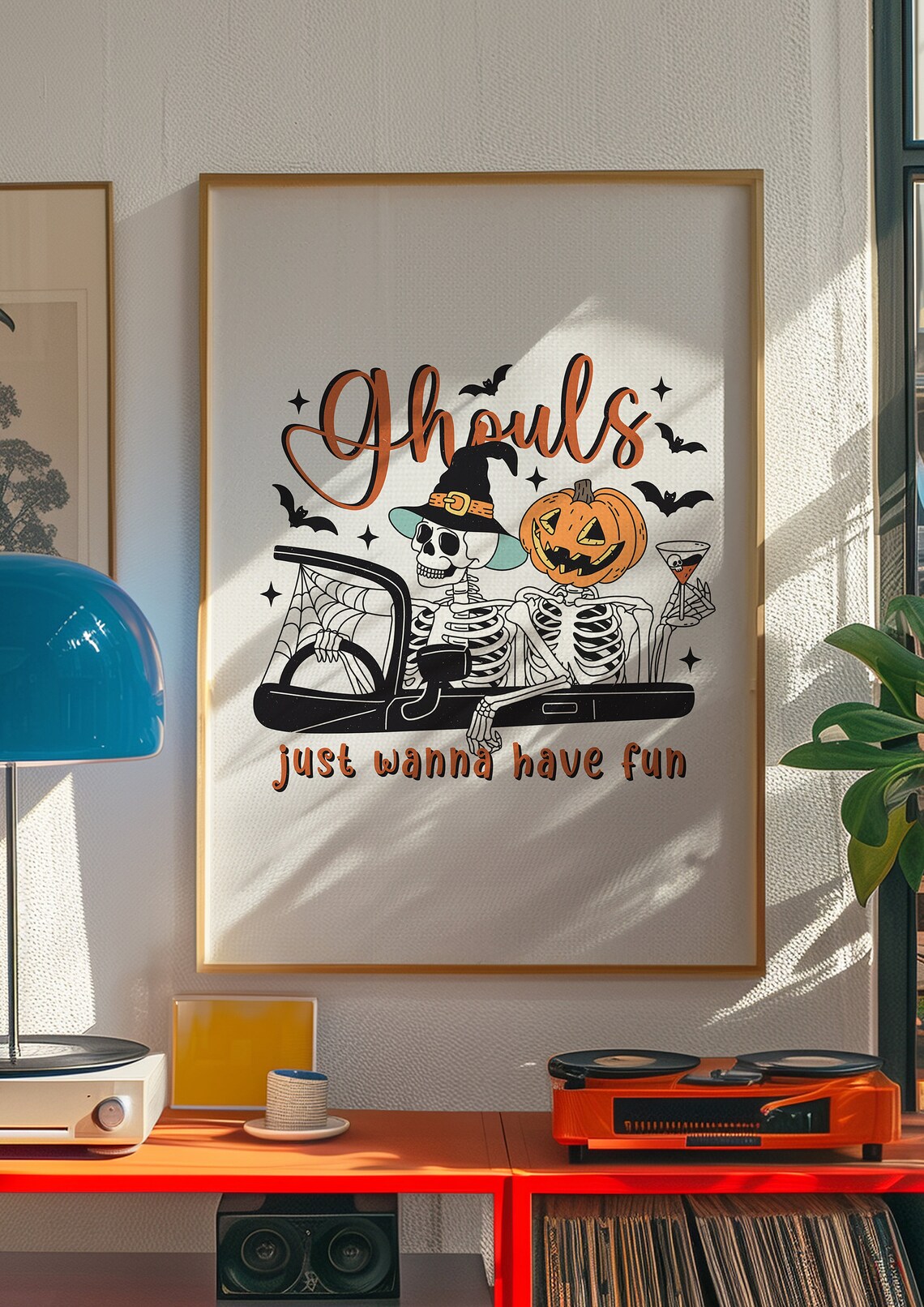 Retro Halloween Print, Skeleton Ghouls Art (digital Download) - Etsy