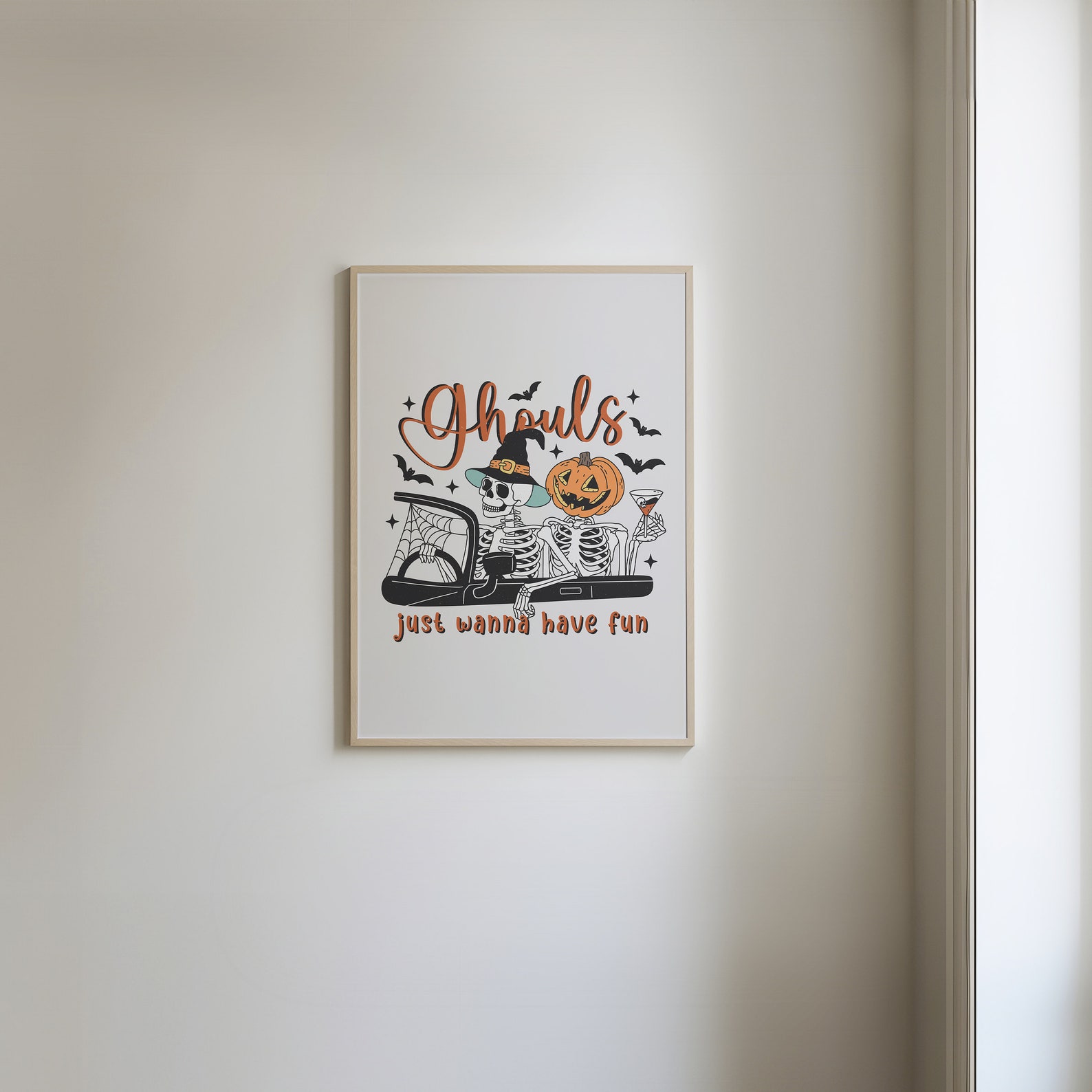 Retro Halloween Print, Skeleton Ghouls Art (digital Download) - Etsy