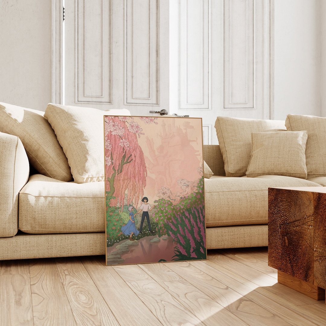 Howl's Moving Castle Poster, Howl and Sophie Art, Anime Decor, Studio ...