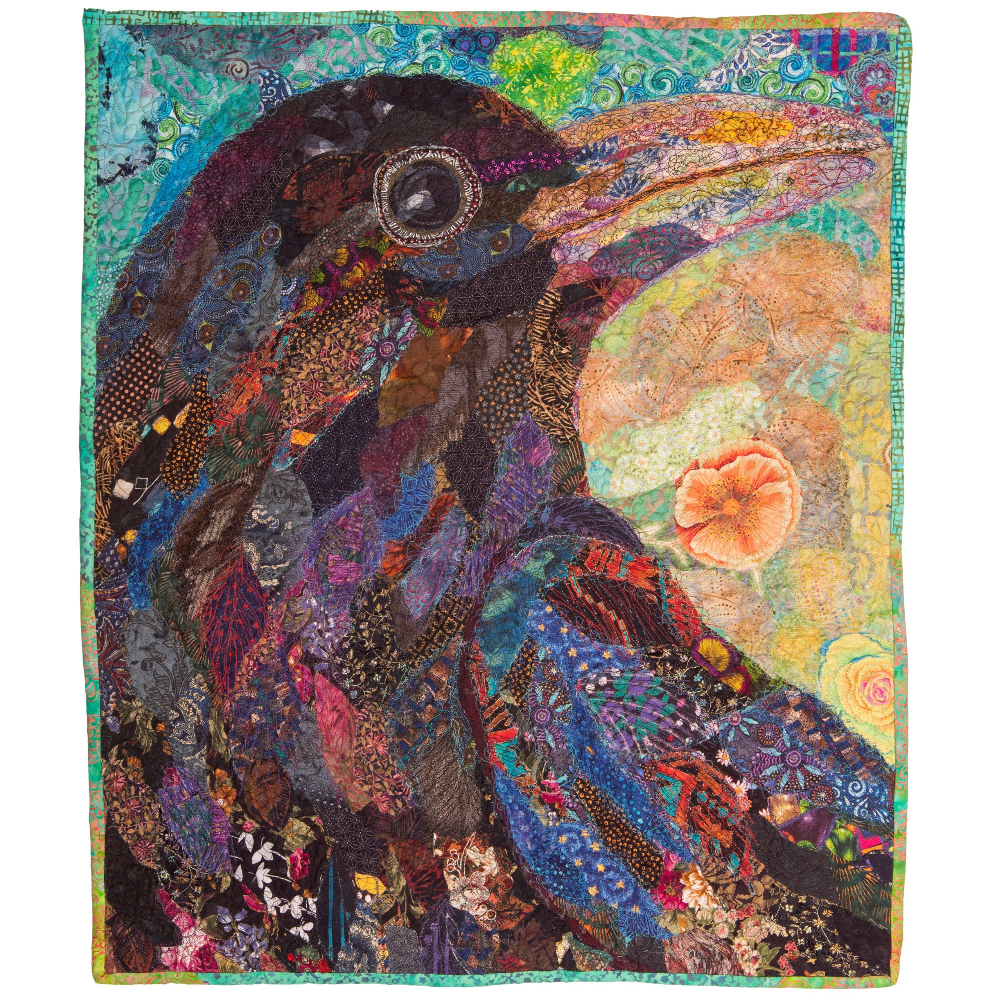 Cuervo (raven) Art Quilt - Original | Textile Art | Fabric and Thread ...