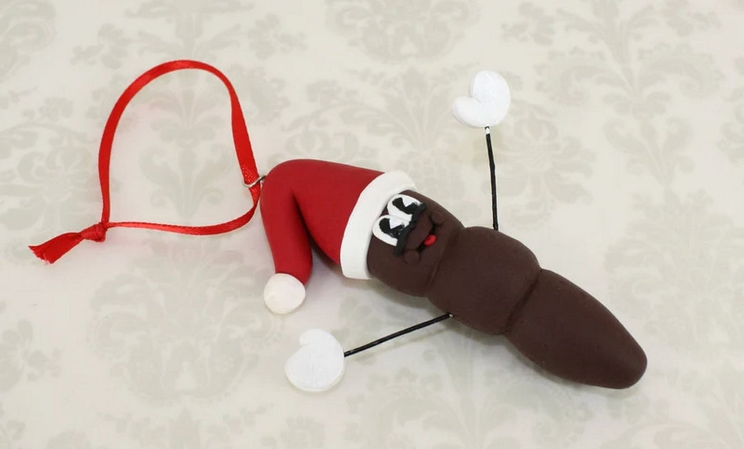 Mr. Poo Christmas Ornament With Santa Hat Clay Ornament Shop - Etsy