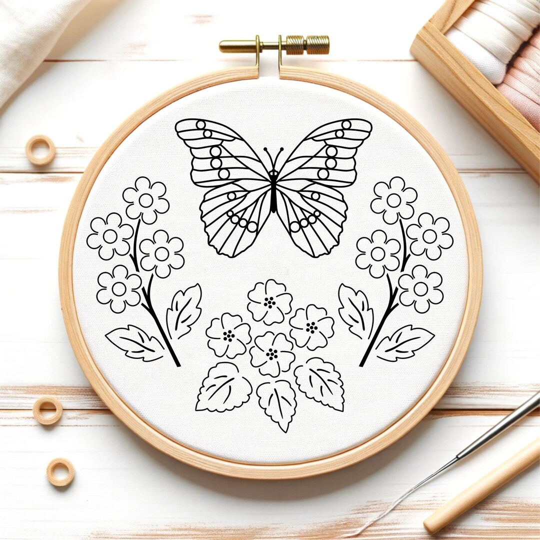 PDF Pattern, Hand Embroidery PDF Pattern Only, Butterfly and Floral ...