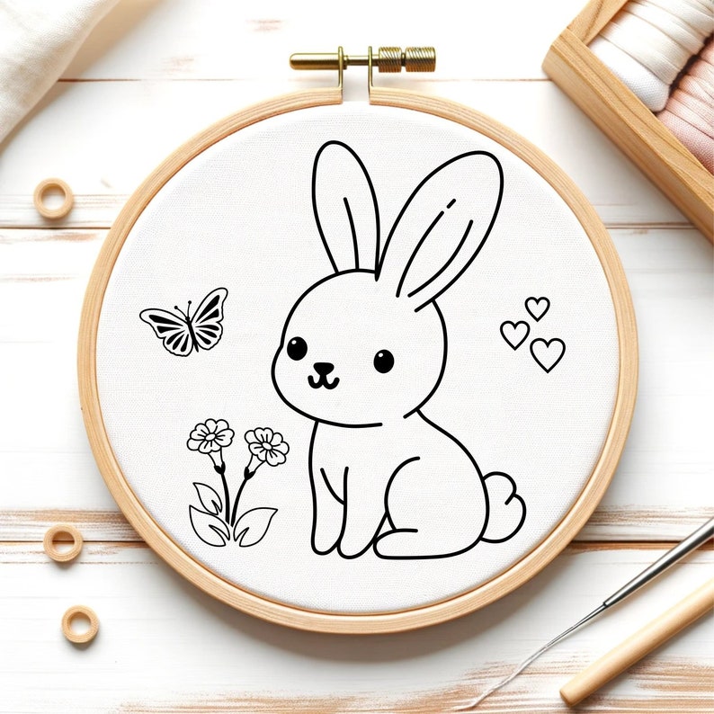 PDF Pattern, Rabbit Hand Embroidery PDF Pattern Only, Bunny and Flowers ...
