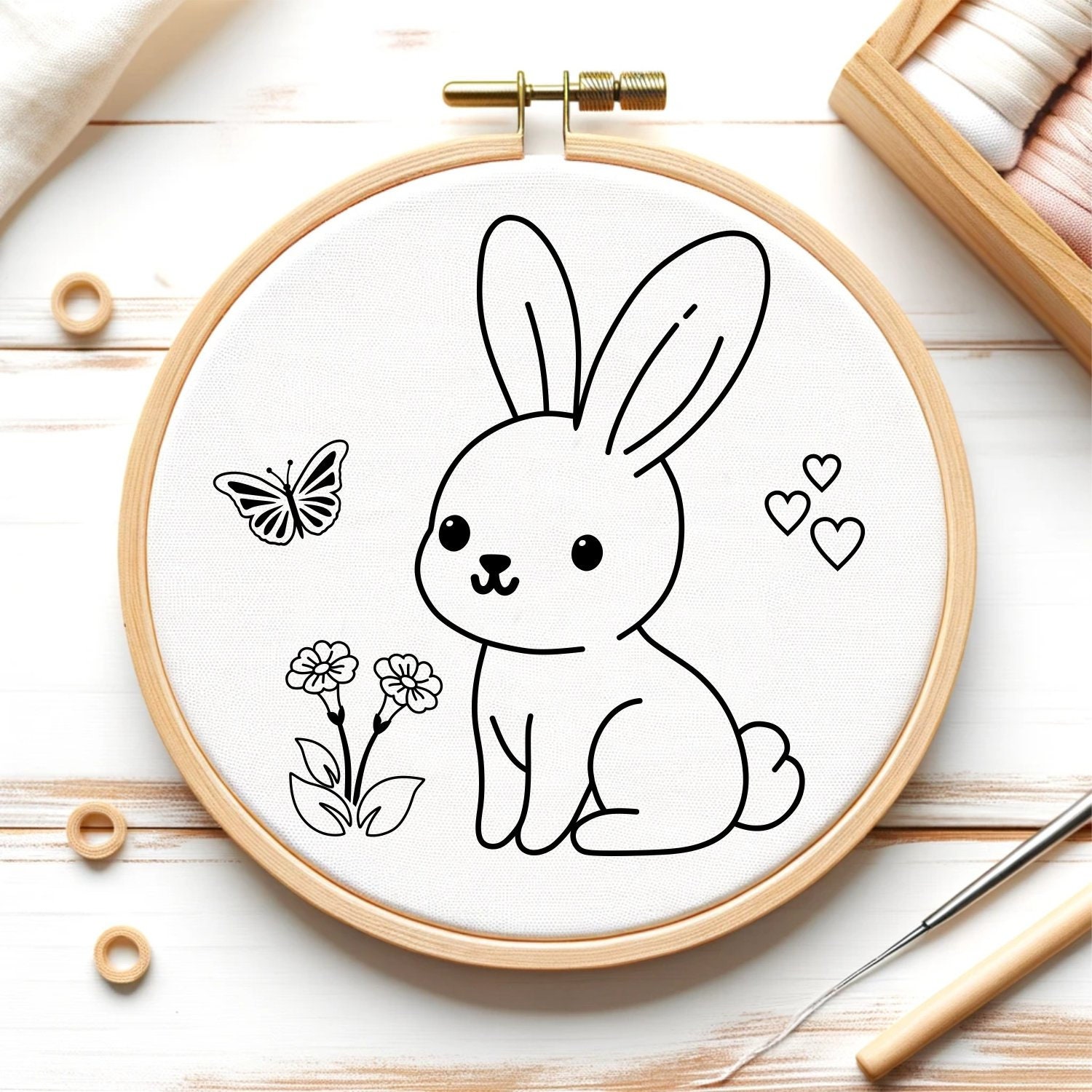 PDF Pattern, Rabbit Hand Embroidery PDF Pattern Only, Bunny and Flowers ...