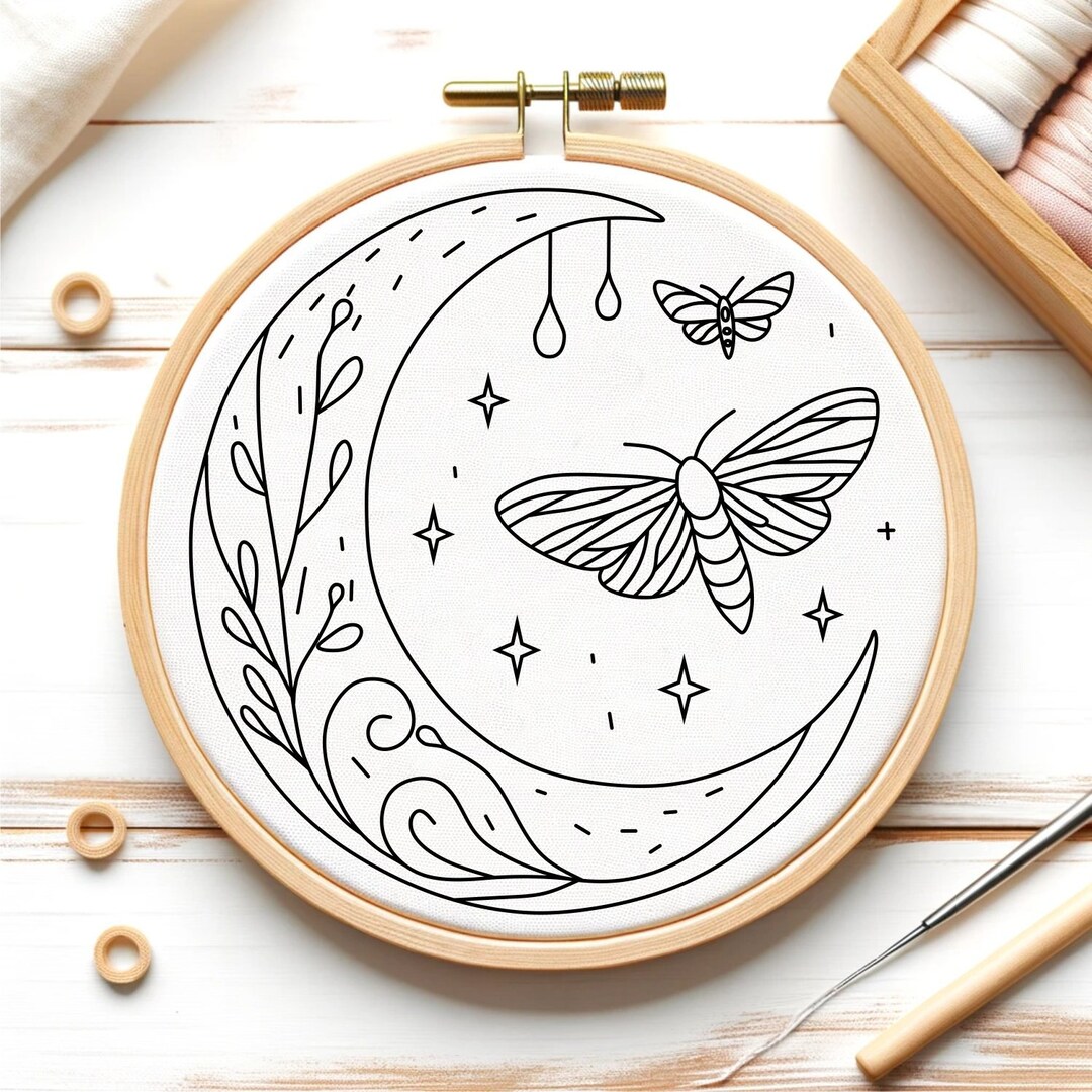 PDF Pattern, Moon Hand Embroidery PDF Pattern Only, Crescent Moon With ...